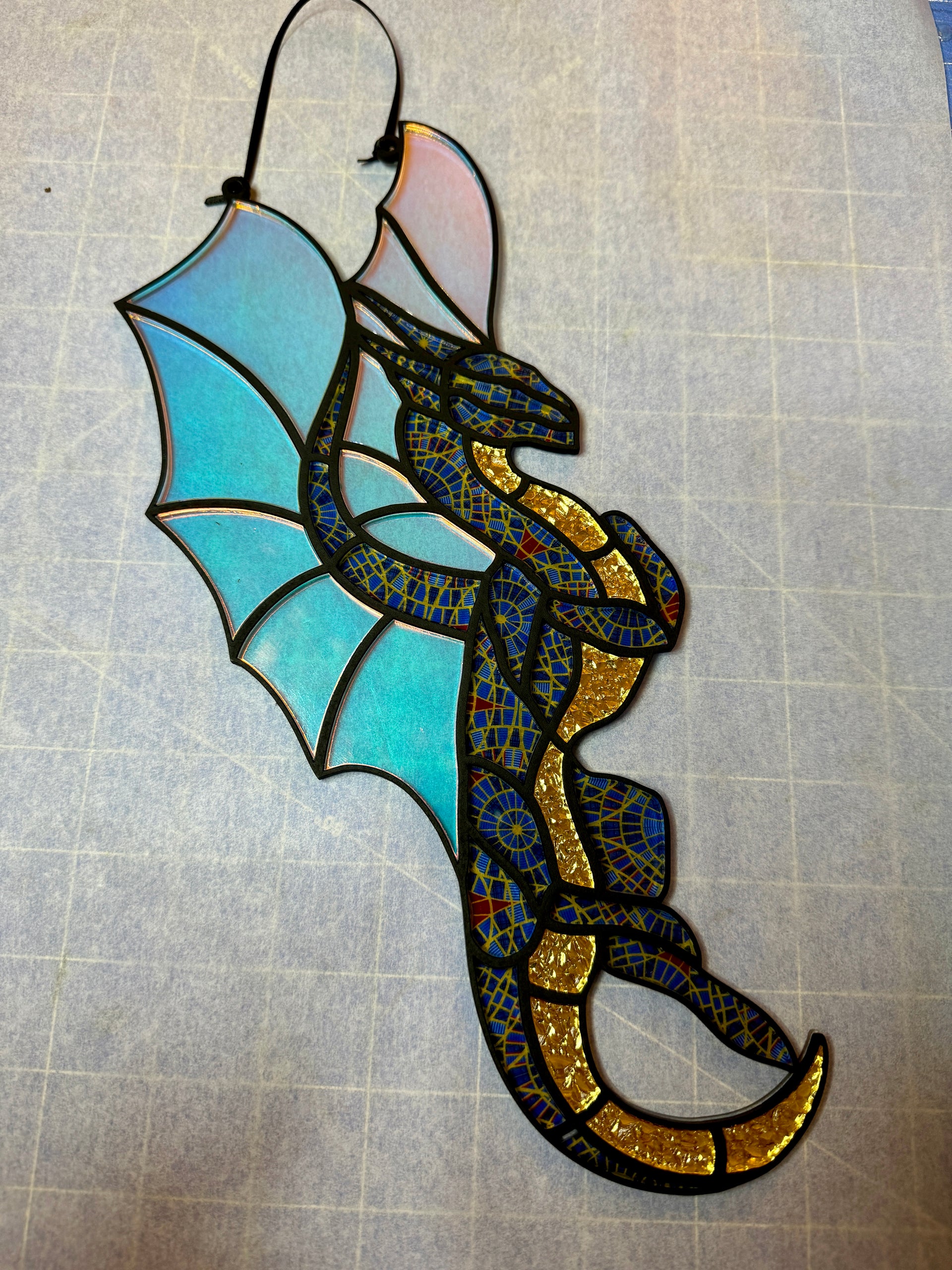 Medallion Stained Glass Dragon Pattern Colorful Black White Pattern